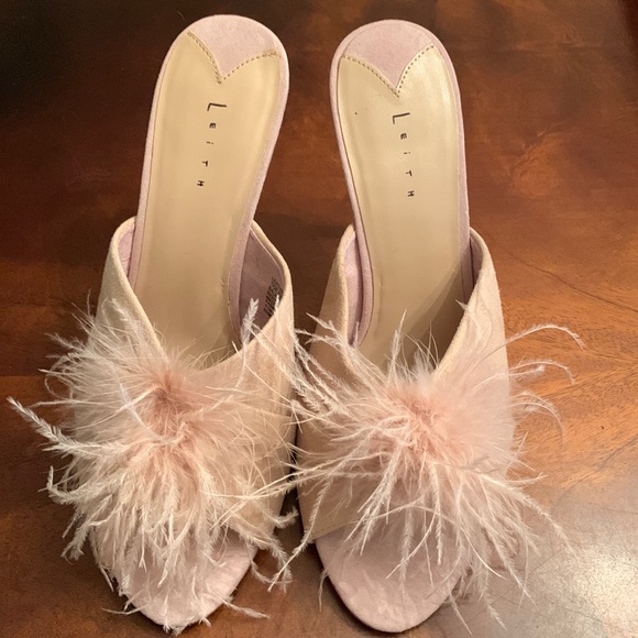 Shoes | Leith Pale Pink Feather Heels | Poshmark